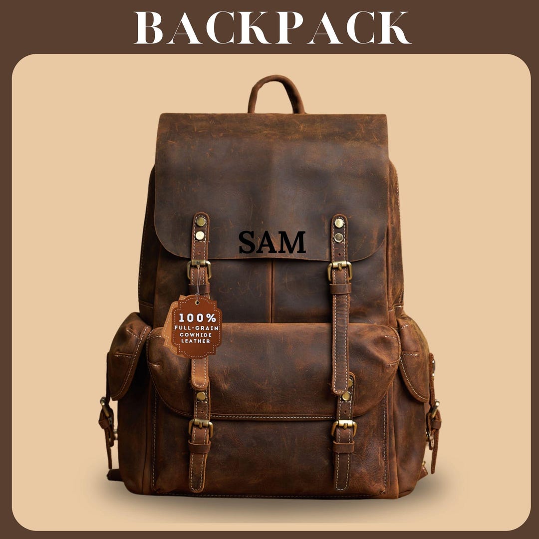 Full Grain Leather Backpack Man Laptop Bag Fit 14 Rucksack School Bag ...