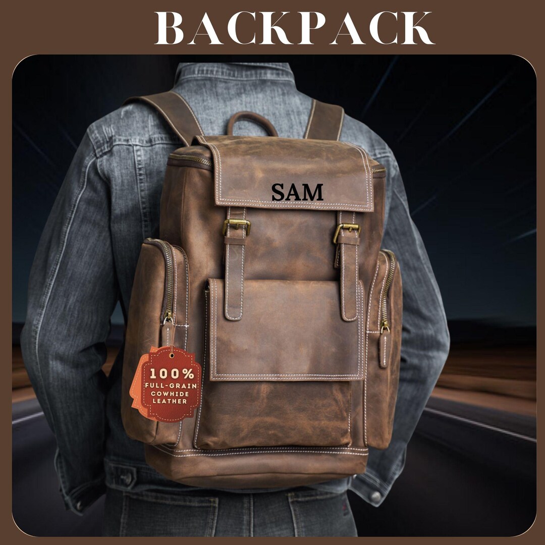 Personalized Leather Laptop Backpack Men, Office Backpack Shoulder ...