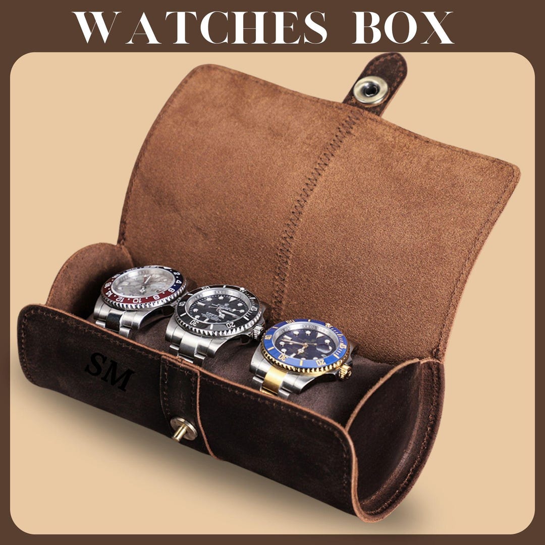 Watch Roll Box, Personalized Leather Watch Case, Watch Holder, Watch ...
