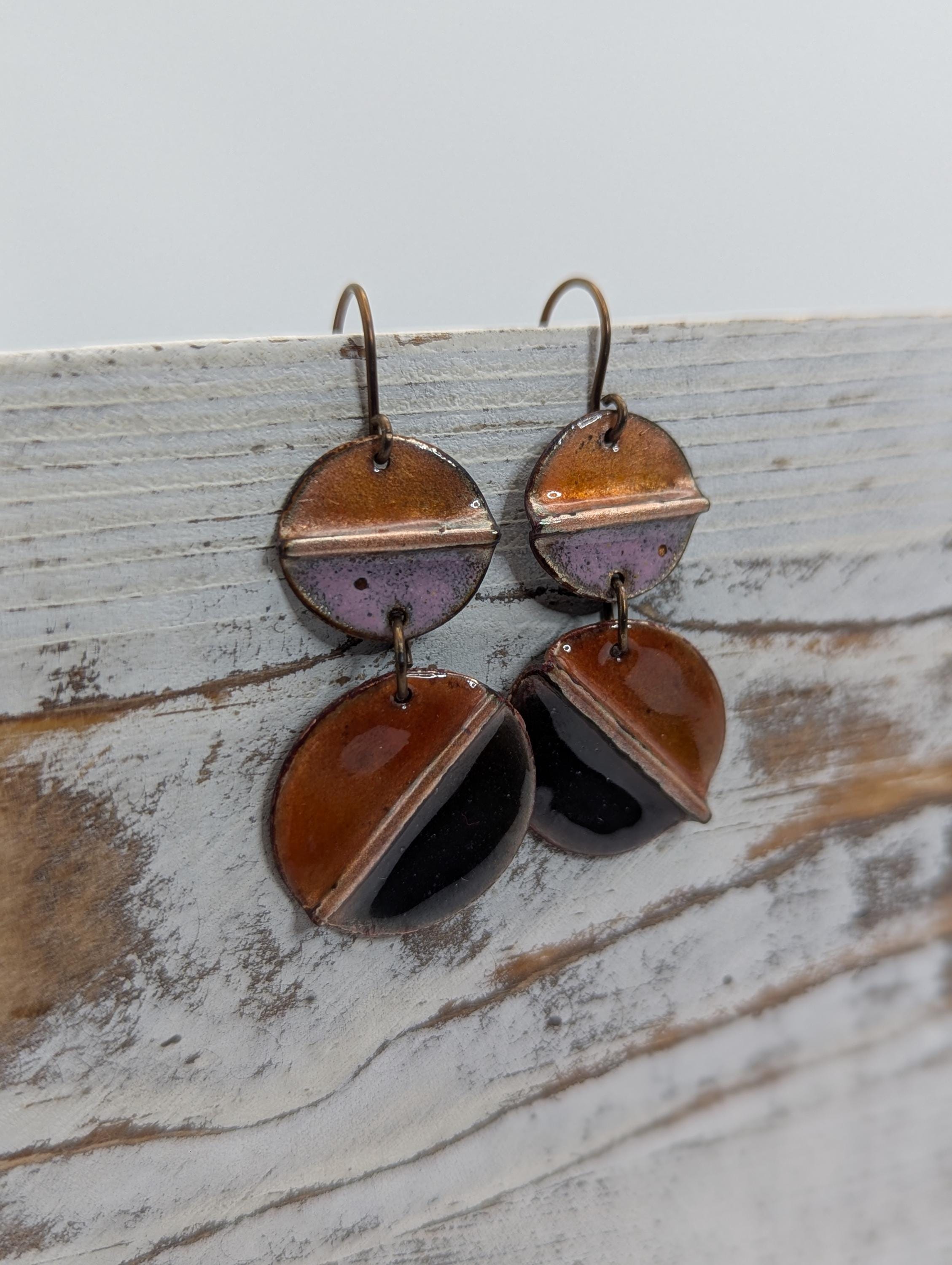 Fold Formed Copper and Enamel Drop Earrings With Niobium Ear Wires - Etsy