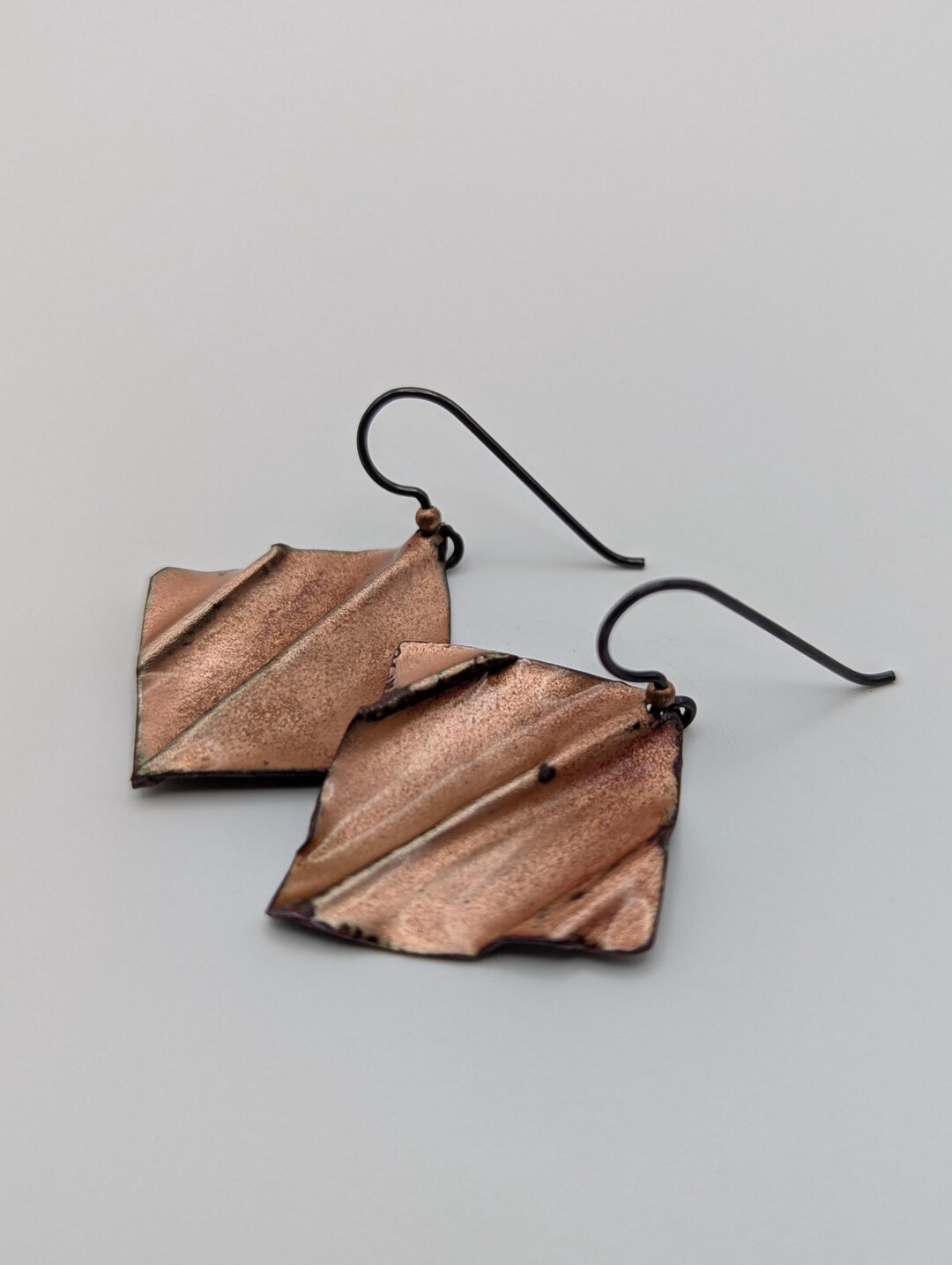 Fold Formed Copper and Enamel Drop Earrings With Niobium Ear Wires - Etsy