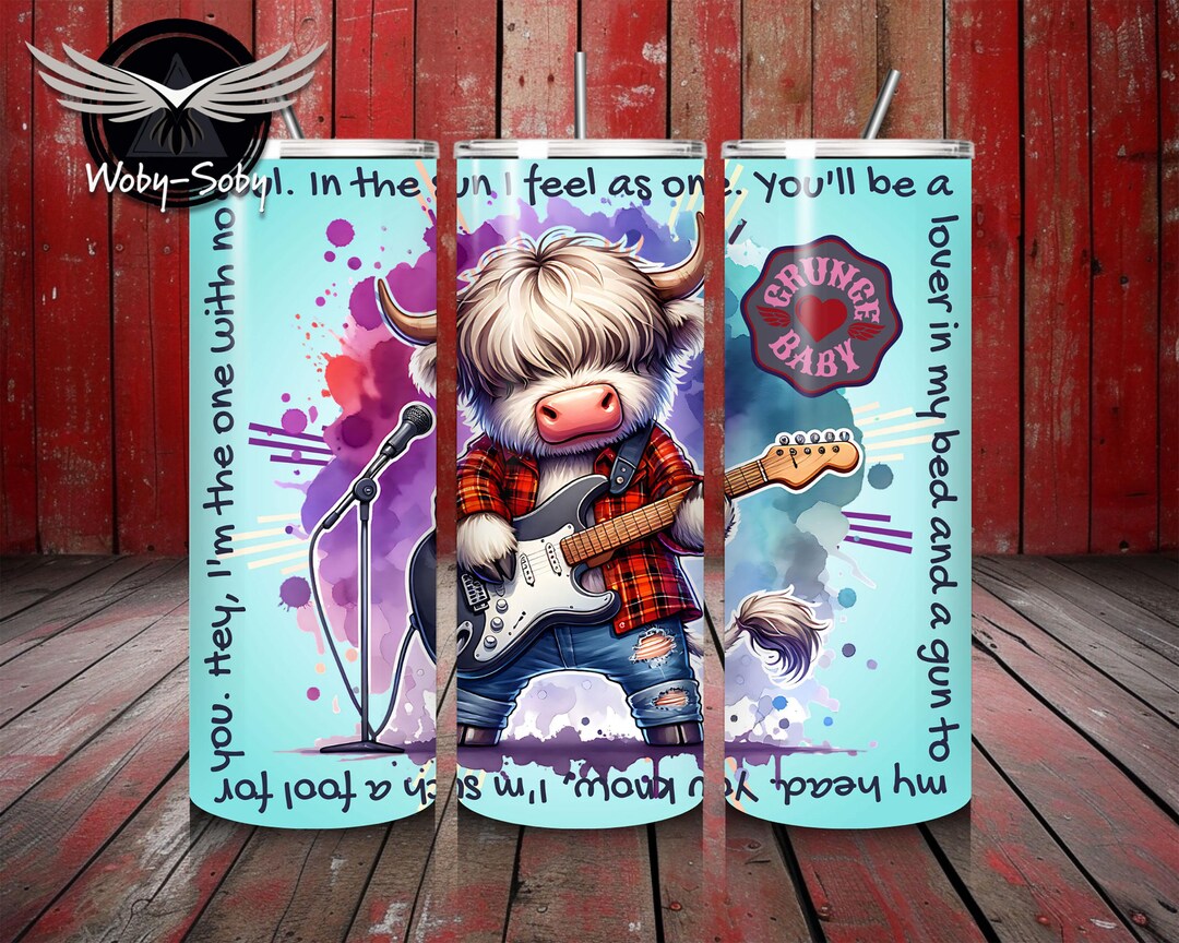 Highland Cow Guitar Tumbler – Grunge Baby Rockstar (PNG Digital ...