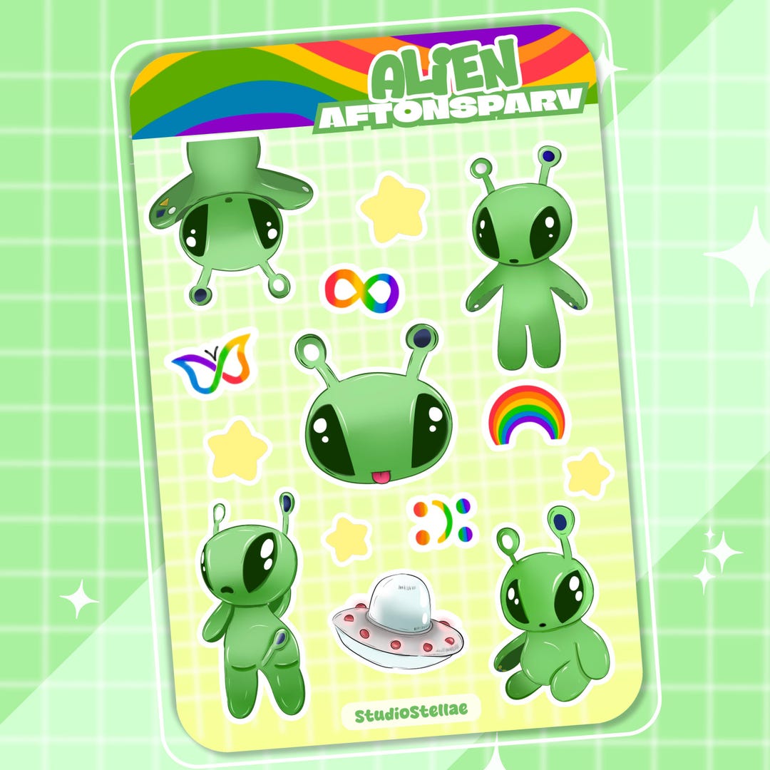 Alien Aftonsparv Neurodivergent Sticker Sheet | Cute Alien Sticker Set ...