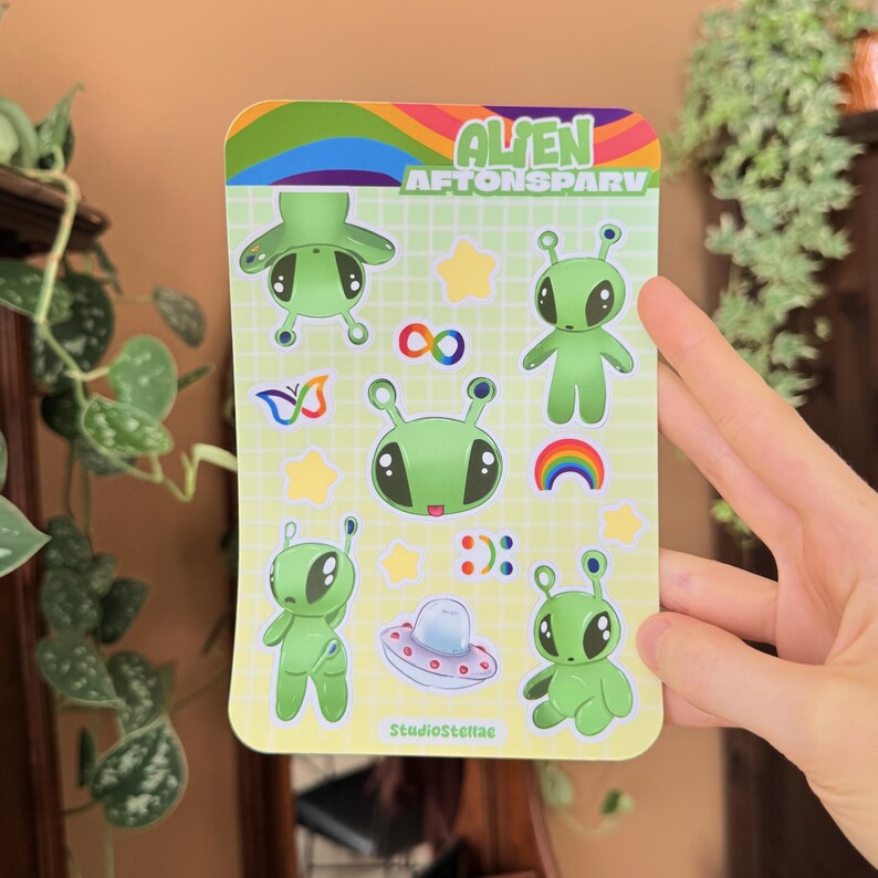 Alien Aftonsparv Neurodivergent Sticker Sheet | Cute Alien Sticker Set ...