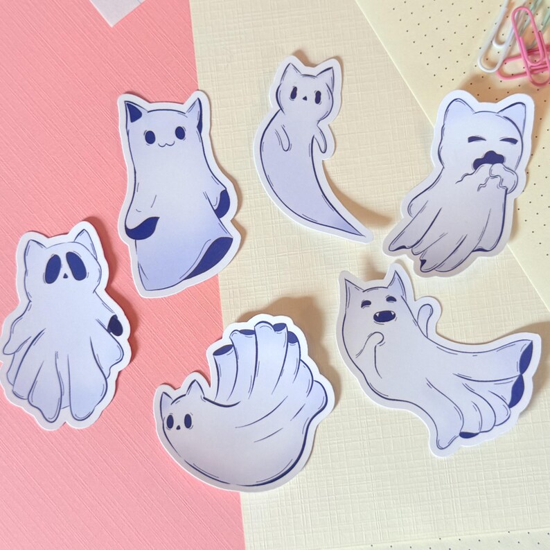 Ghost Kitty Sticker Set | Cute Pastel Goth Spooky Cats | Kawaii Ghost ...