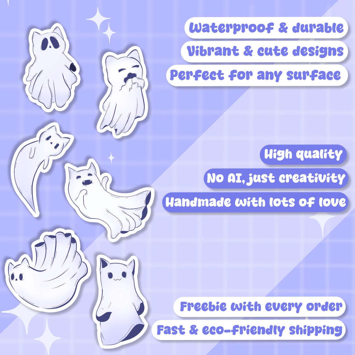 Ghost Kitty Sticker Set | Cute Pastel Goth Spooky Cats | Kawaii Ghost ...