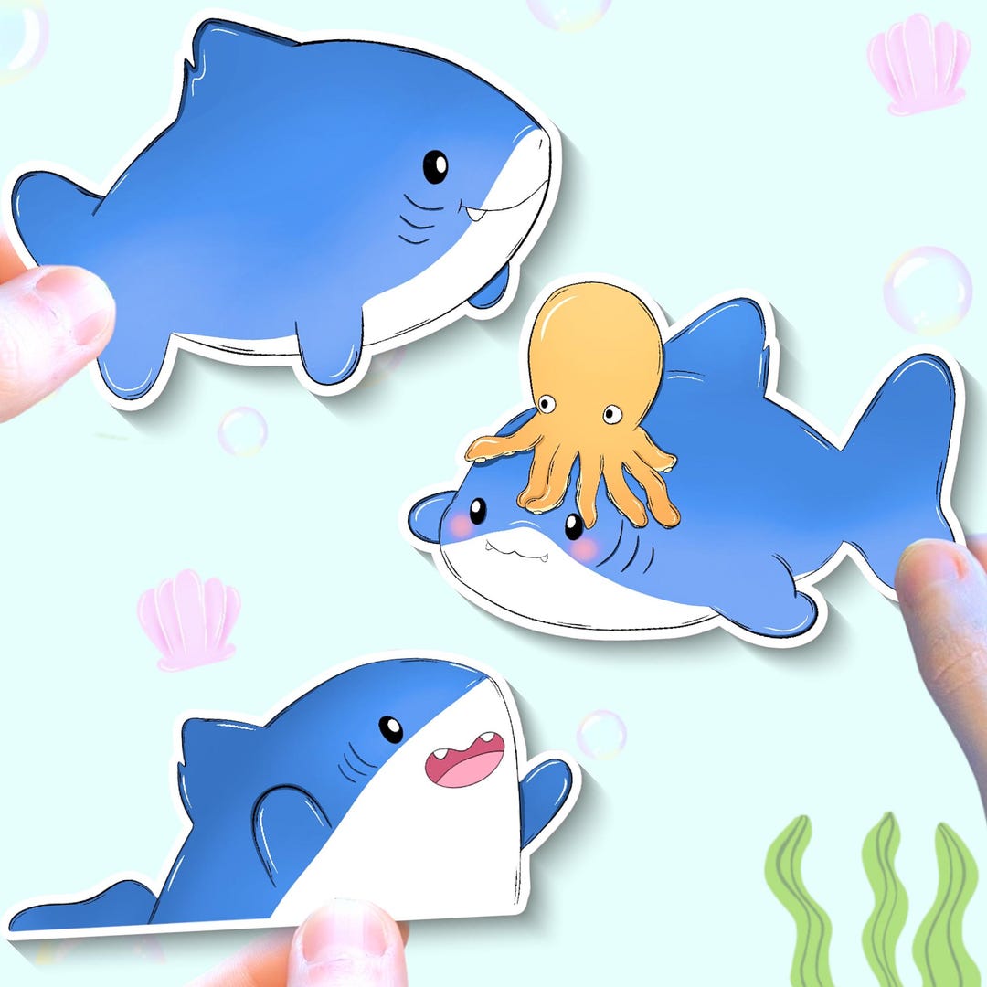 Cute Shark Sticker Pack | Kawaii Waterproof Ocean Vinyl Set | BLÅHAJ ...