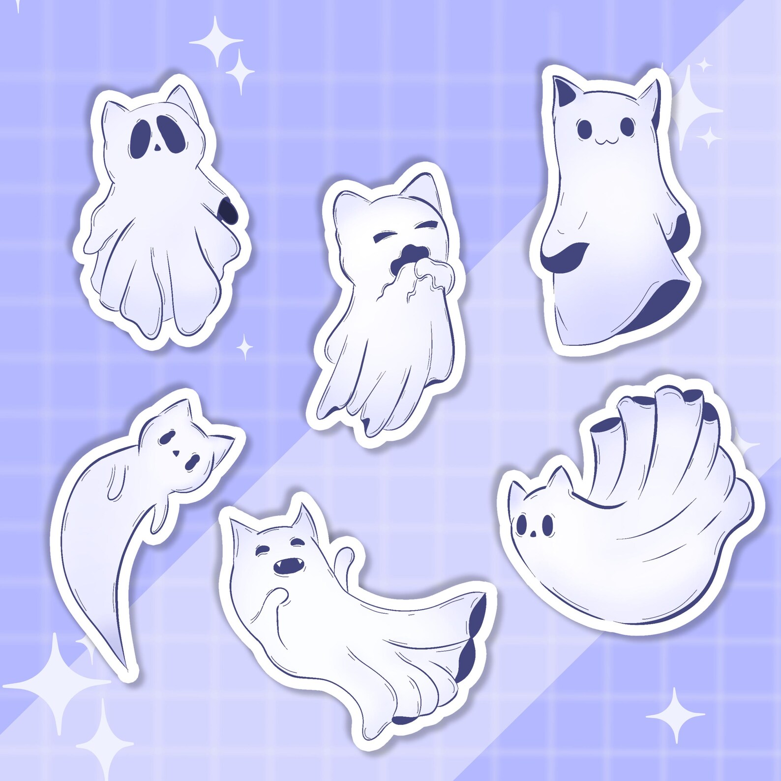 Ghost Kitty Sticker Set | Cute Pastel Goth Spooky Cats | Kawaii Ghost ...