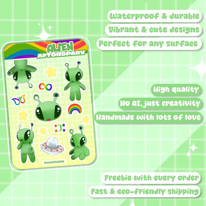 Alien Aftonsparv Sticker Sheet | Cute Neurodivergent Alien Sticker Set ...