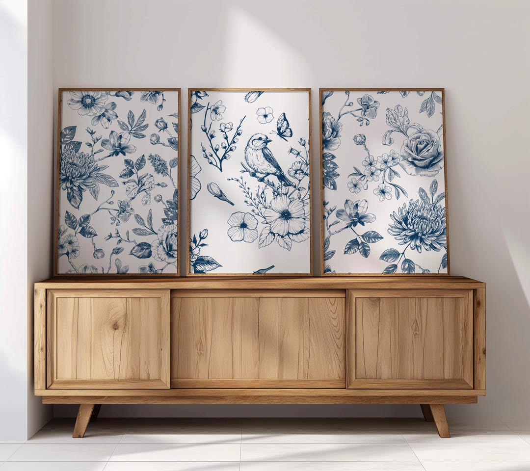 Chinoiserie Wall Art 3 Piece Wall Art Blue Chinoiserie Designs ...