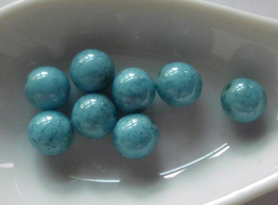 Czech Hubbell Glass Beads Vintage Turquoise Blue Set of 8 | Etsy