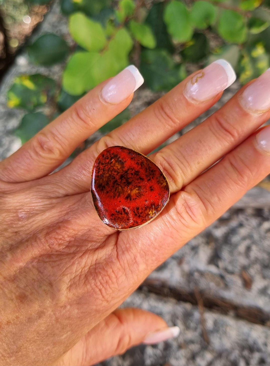 Trendy Fiery Red Ring in Glazed Ceramic - Handmade Artisanal Jewelry ...