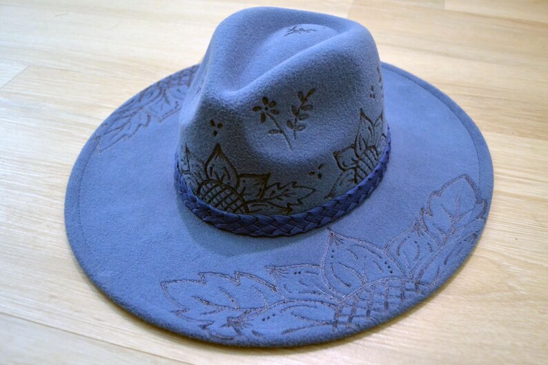 Burned Dusty Blue Wide Brim Hat - Etsy