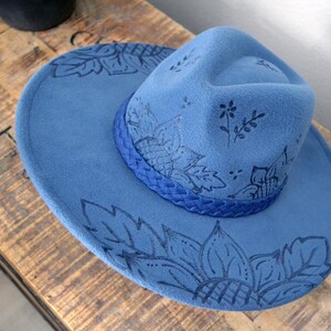 Burned Dusty Blue Wide Brim Hat - Etsy
