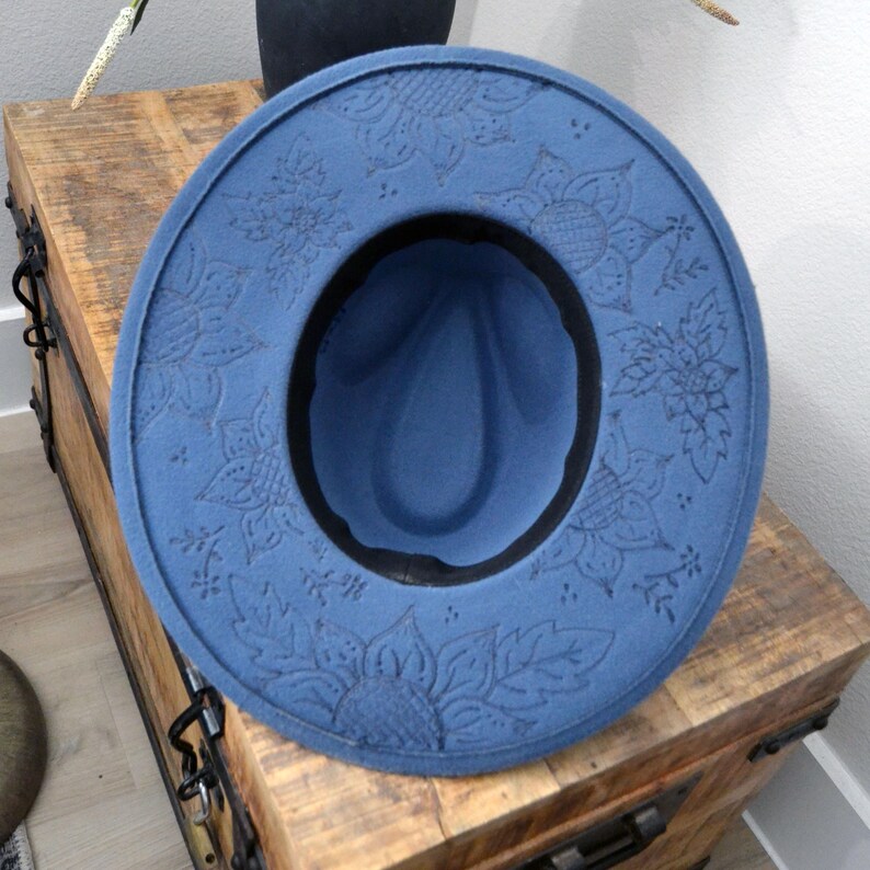 Burned Dusty Blue Wide Brim Hat - Etsy