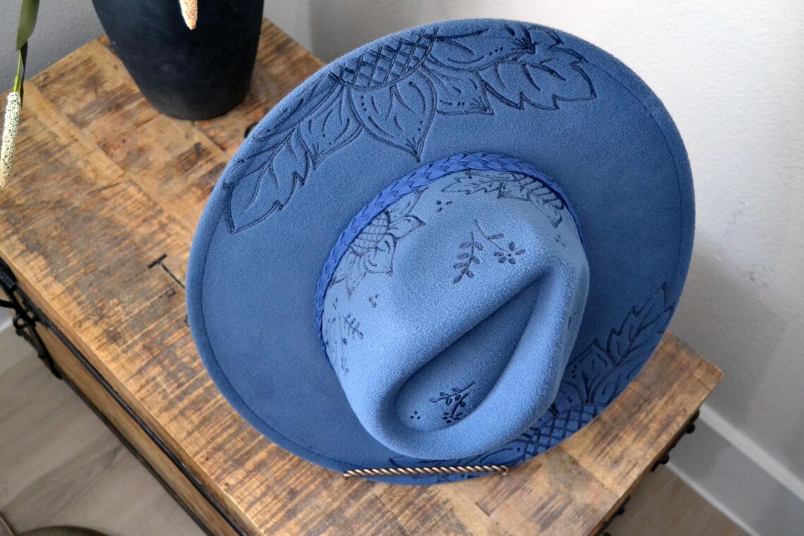 Burned Dusty Blue Wide Brim Hat - Etsy