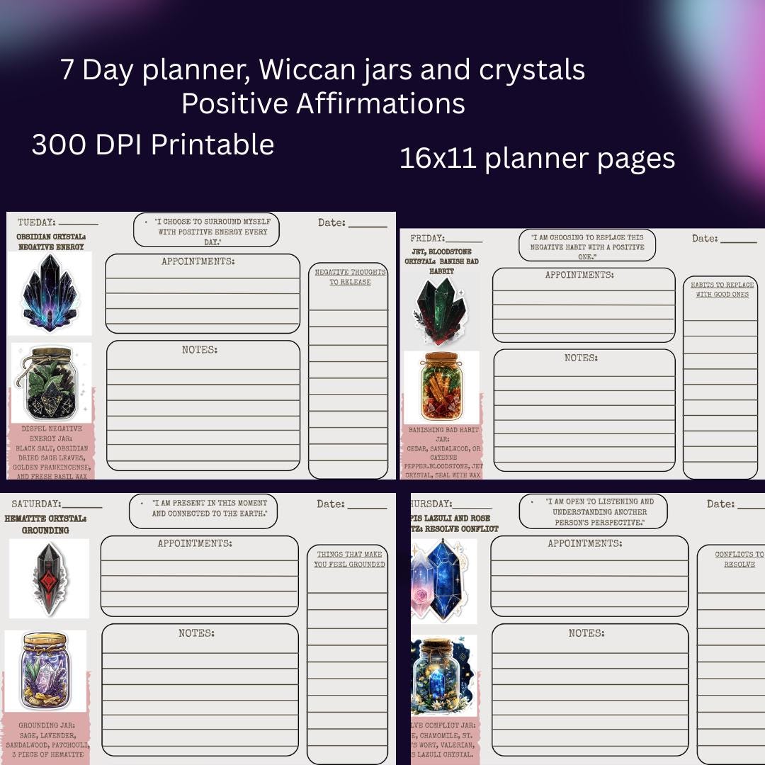 7 Day Wiccan Planner With Positive Affirmations, Spell Jars and ...