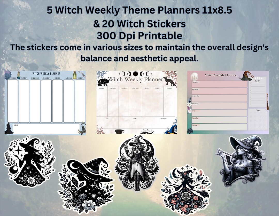 Witch Weekly Planner Bundle: 5 Printable Planners & 20 Witch Stickers ...