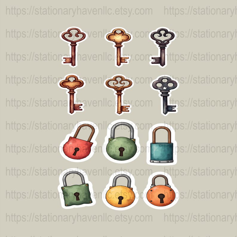 Vintage Keys and Padlocks Sticker Sheet, Antique Style Stickers ...
