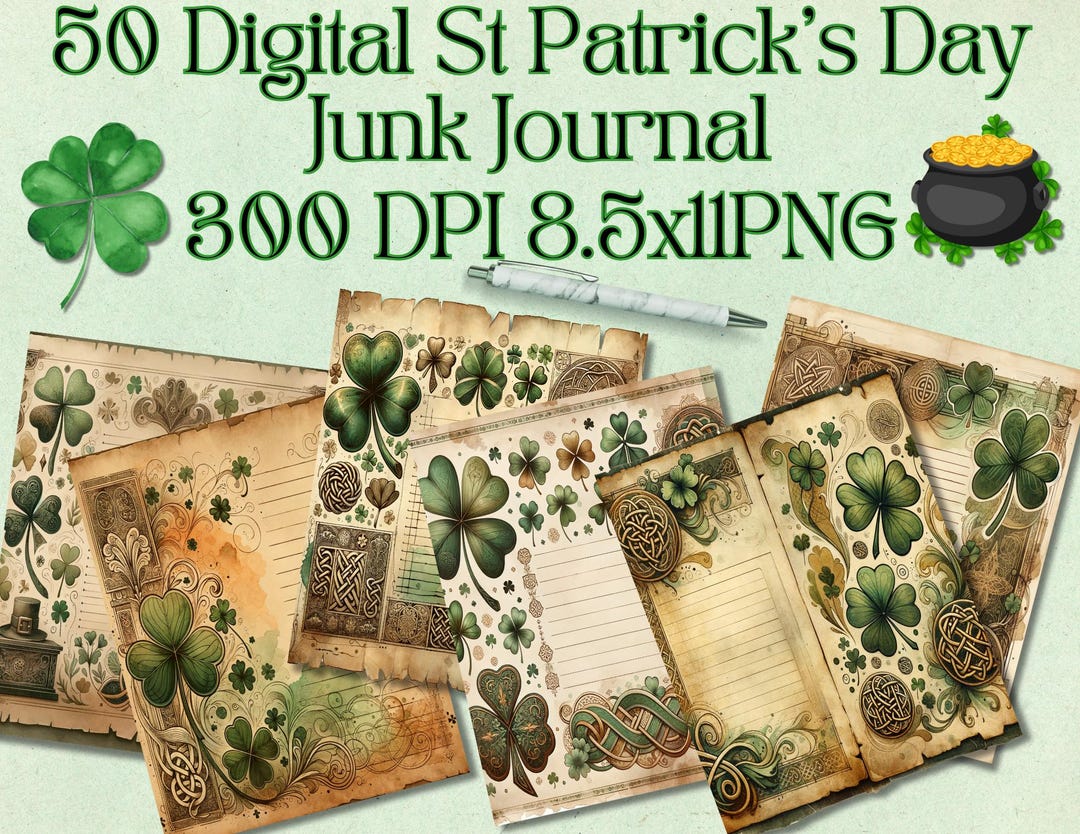 50 Vintage Digital St Patrick’s Day Junk Journal Pages | 8.5x11 PNG ...