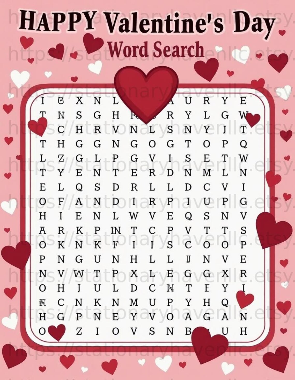 Valentine's Day Word Search Puzzle, Printable Game (10 Page Printable ...