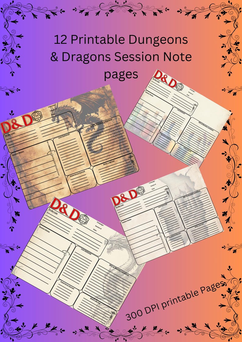 Printable Dnd Session Notes: Dragon Themed RPG Campaign Planner ...