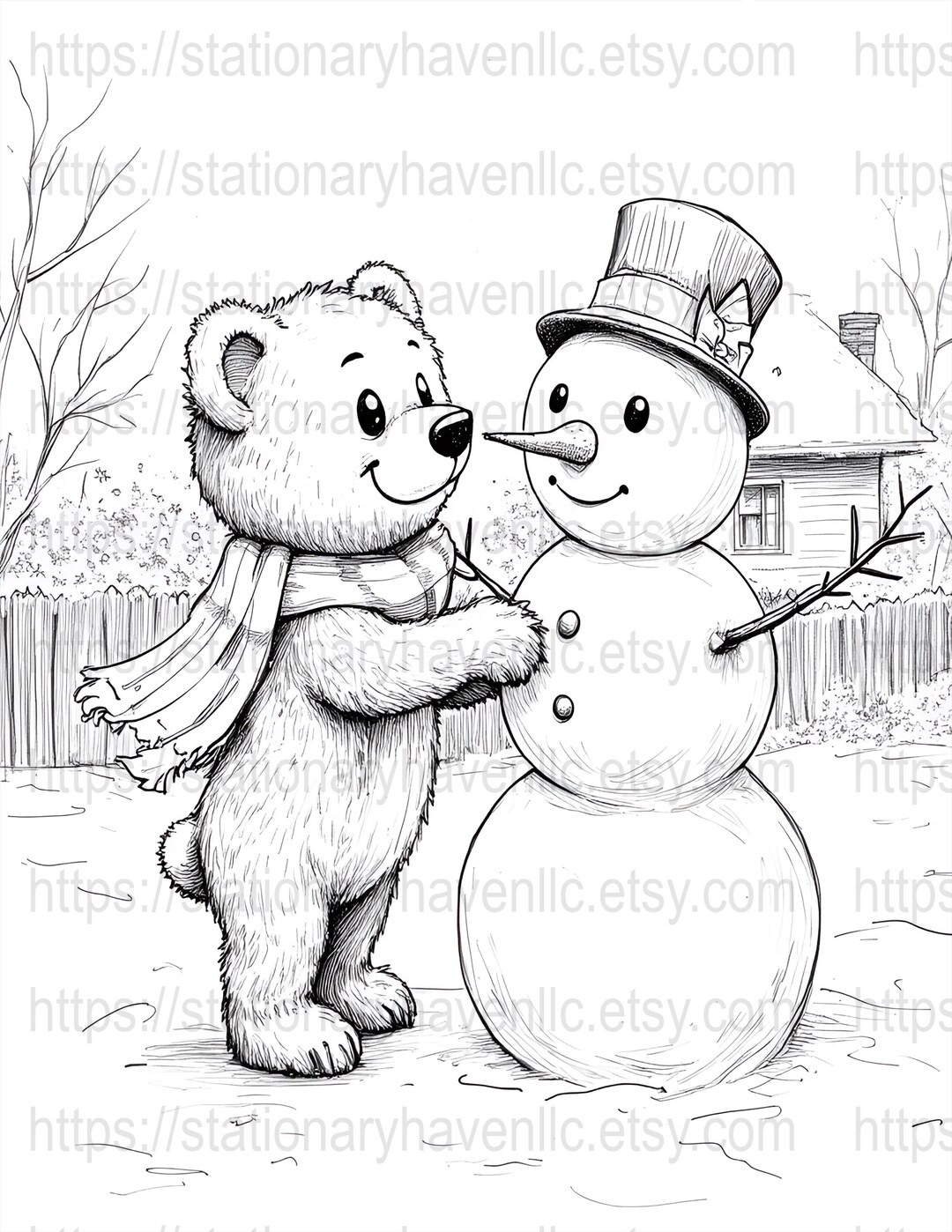 20 Winter Coloring Pages, Squirrel and Snowman, Pencil Sketch Style ...