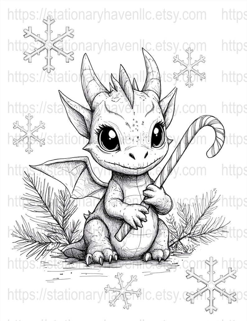 Christmas Dragon Coloring Pages, Fantasy Art (digital Download) - Etsy