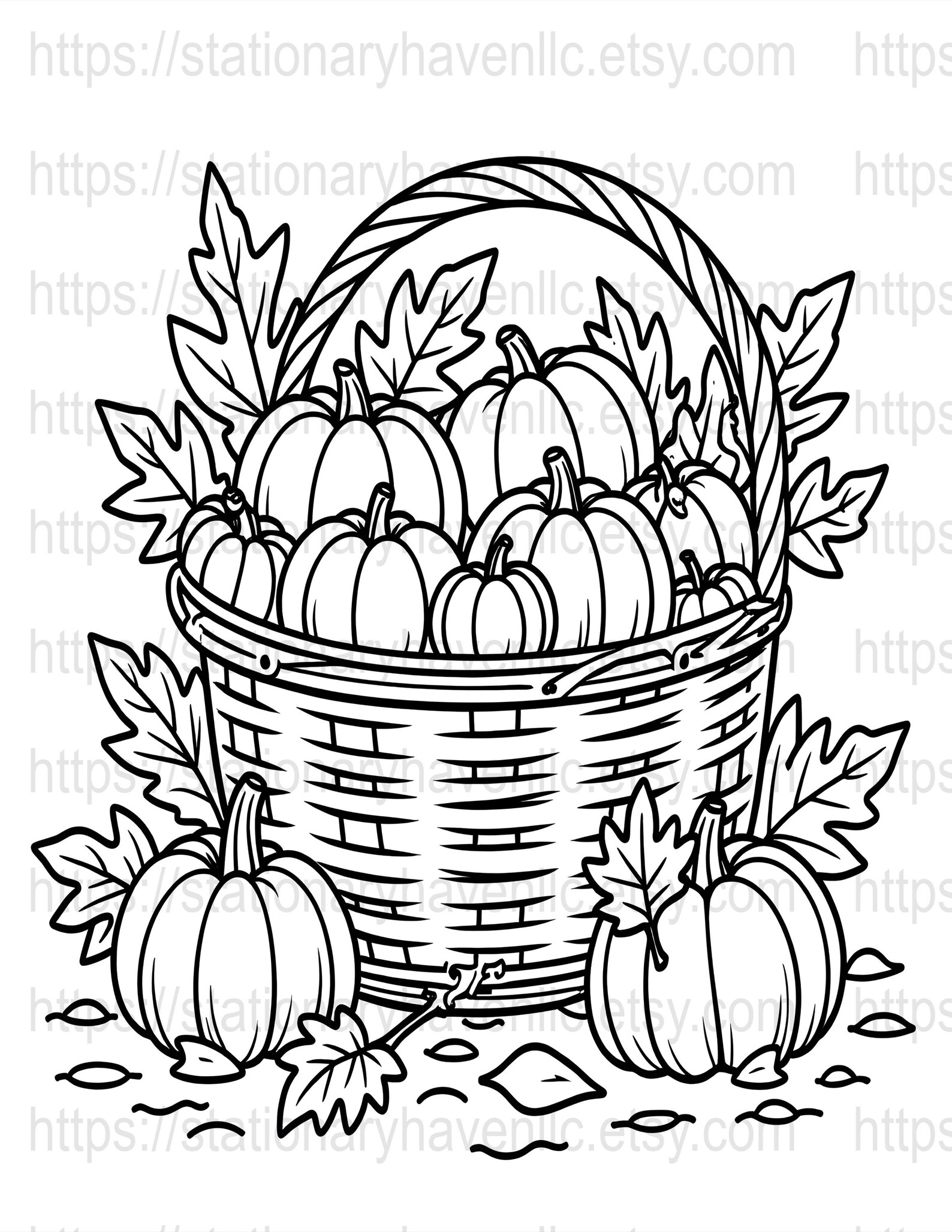 Fall Coloring Pages, 20 Pumpkin Basket Thanksgiving Designs, Autumn ...