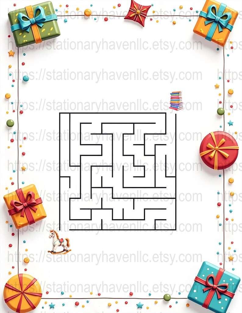 20 Medium Mazes With Gifts, Fun Puzzles for Kids, Printable Maze ...