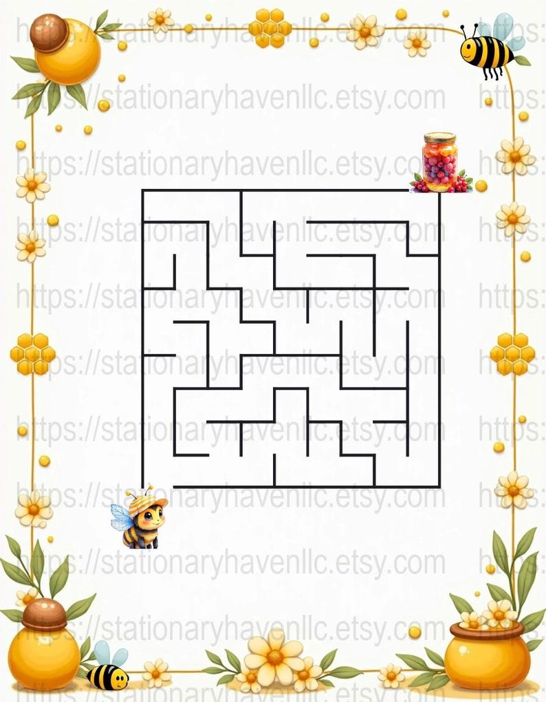 20 Easy Digital Mazes With Answer Key, Bee Maze Printable, Fun Activity ...