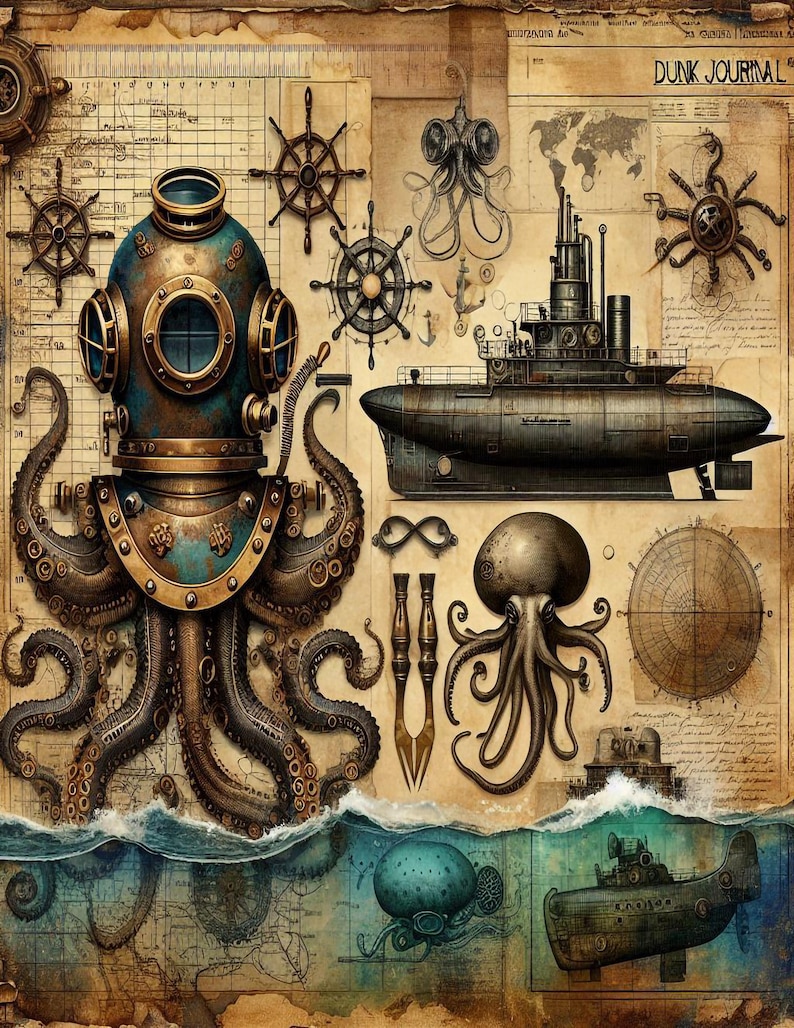 Steampunk Submarine Wall Art: Vintage Nautical Decor (digital Download ...