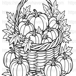 Fall Coloring Pages, 20 Pumpkin Basket Thanksgiving Designs, Autumn ...
