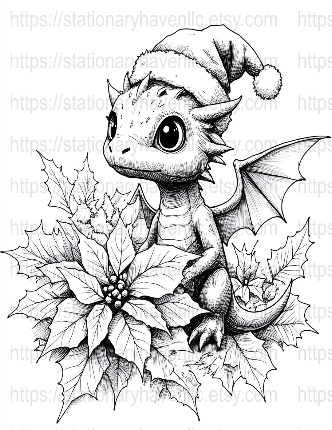 Christmas Dragon Coloring Pages, Fantasy Art (digital Download) - Etsy