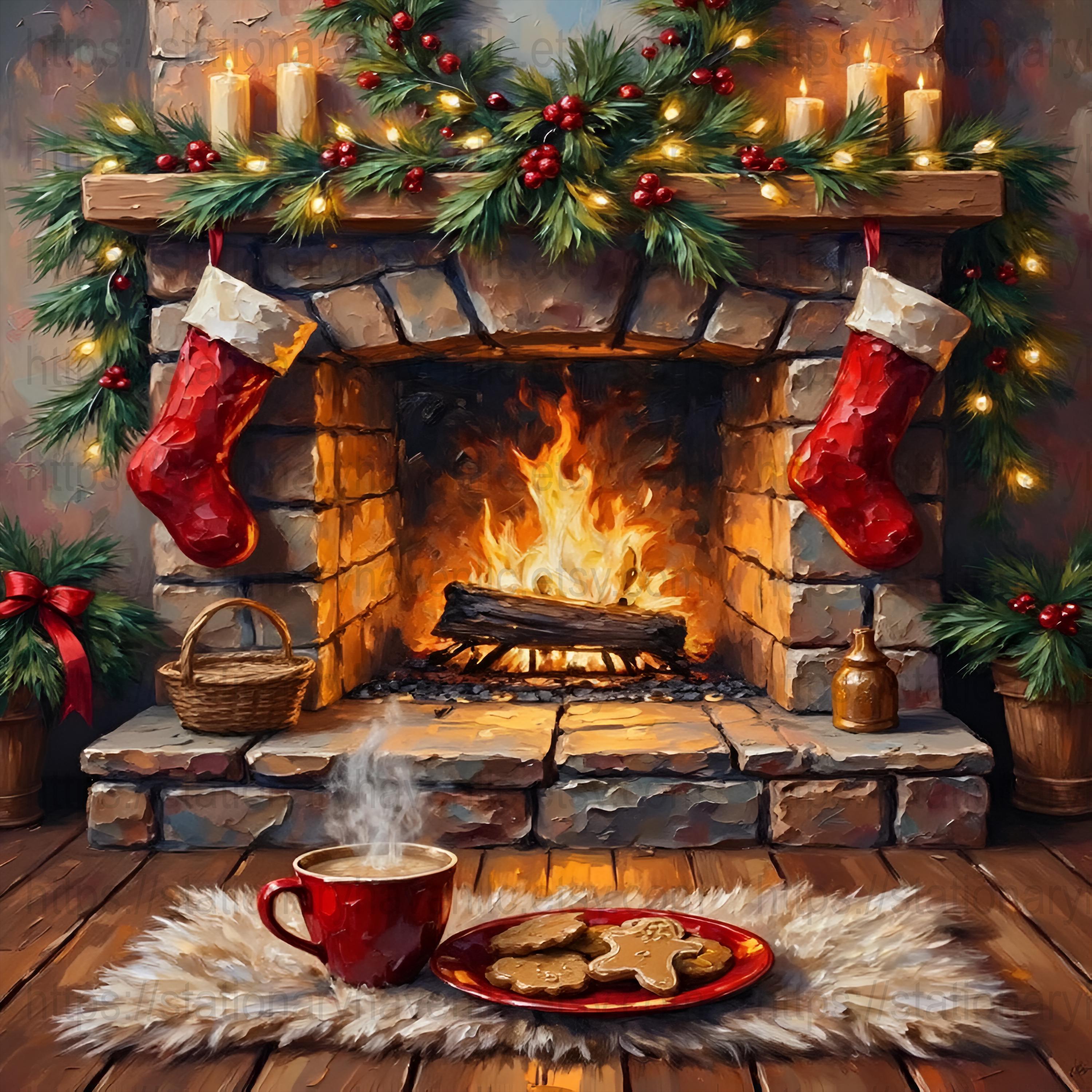 Christmas Fireplace Digital Paper Pack, Scrapbooking Backgrounds ...