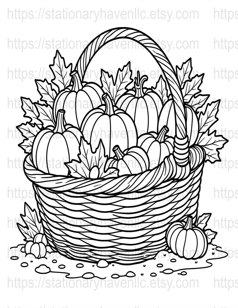 Fall Coloring Pages, 20 Pumpkin Basket Thanksgiving Designs, Autumn ...