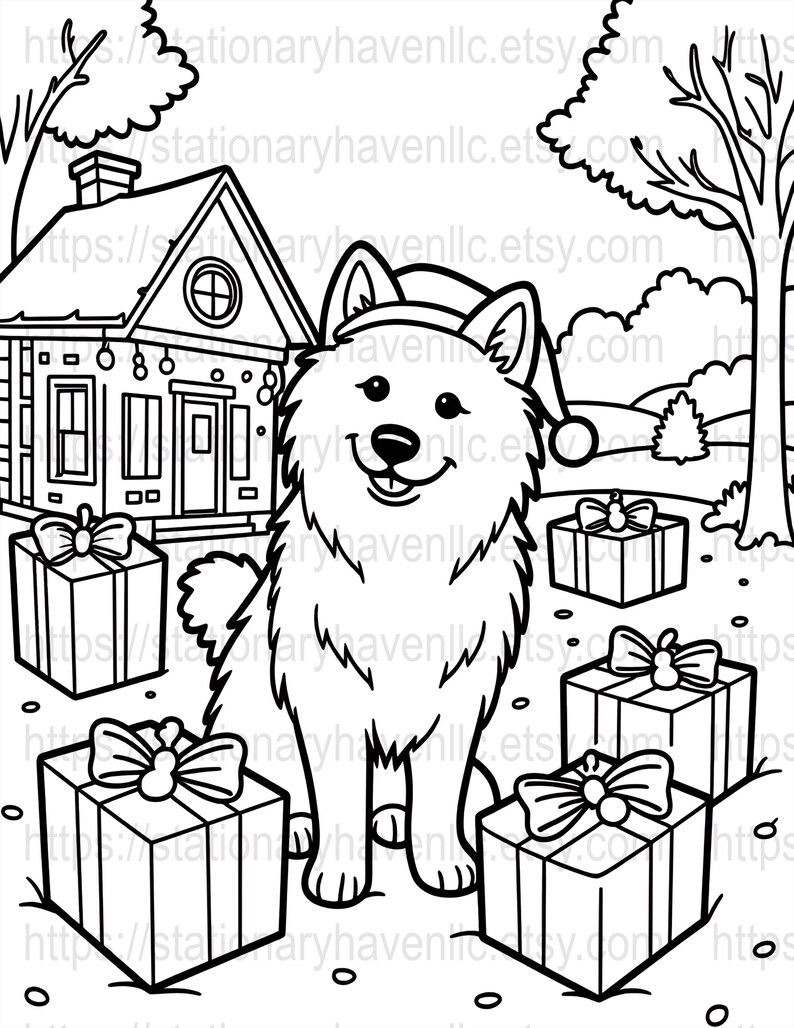 20 Christmas Dog Coloring Pages, Winter Animal Art, Holiday Pet ...