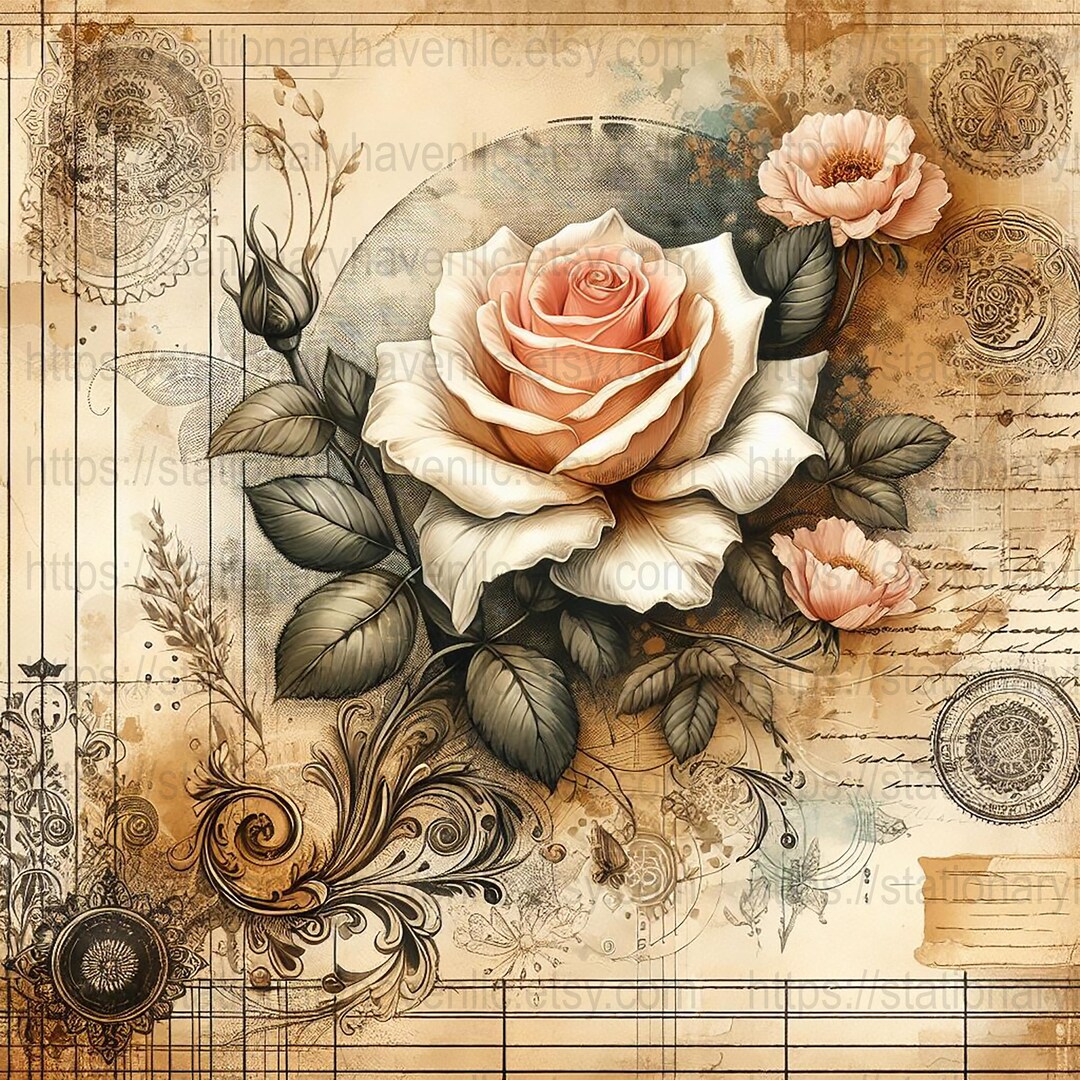 Vintage Rose Digital Paper Pack, Floral Collage (download 12" X 12") - Etsy