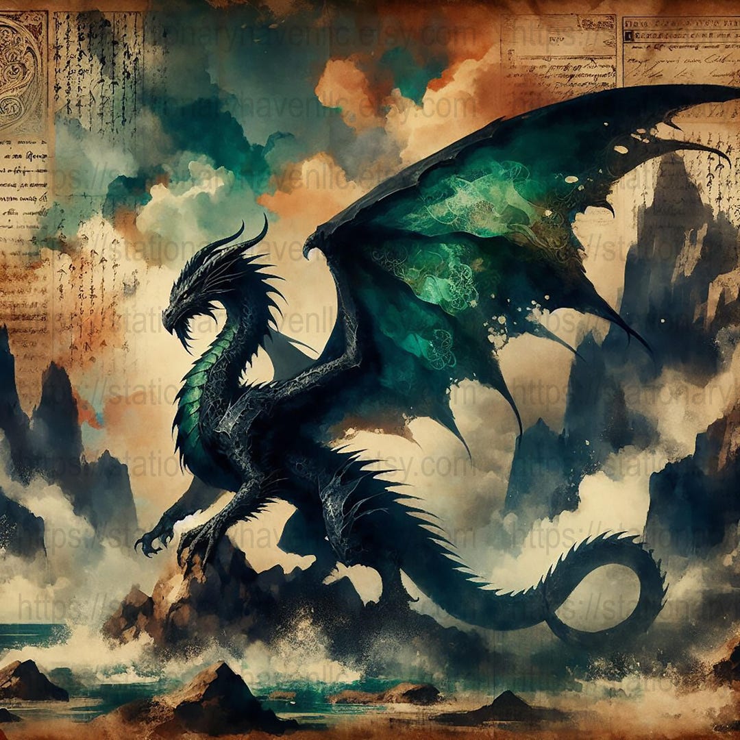 20 Fantasy Dragon Digital Scrapbooking Paper, Mystical Dragon Art ...
