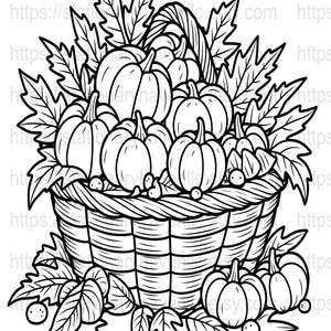 Fall Coloring Pages, 20 Pumpkin Basket Thanksgiving Designs, Autumn ...