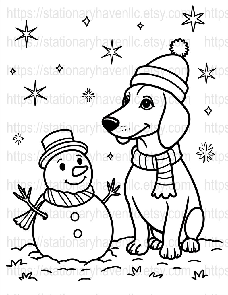 20 Christmas Dog Coloring Pages, Winter Animal Art, Holiday Pet ...