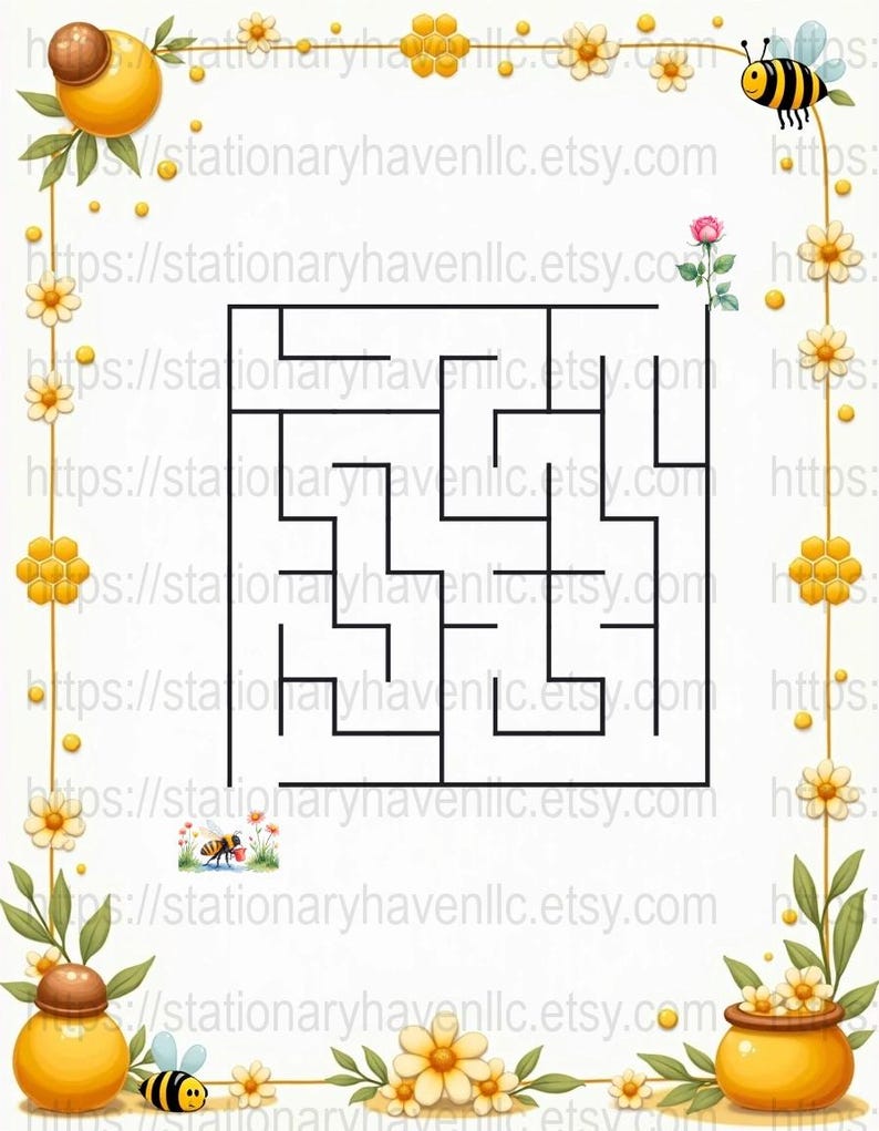 20 Easy Digital Mazes With Answer Key, Bee Maze Printable, Fun Activity ...