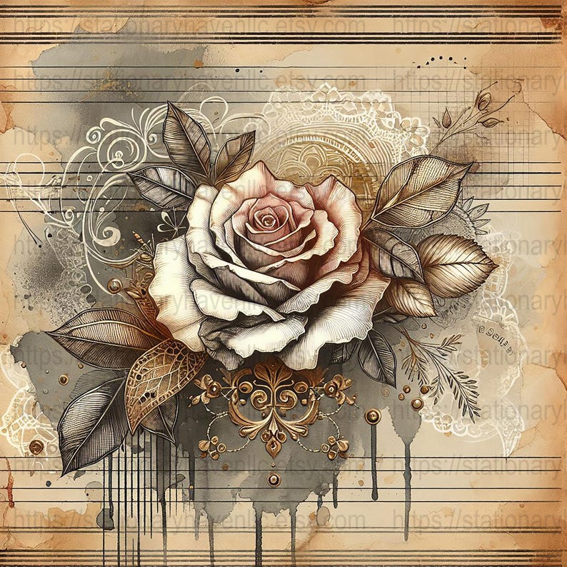 Vintage Rose Digital Paper Pack, Floral Collage (download 12" X 12") - Etsy