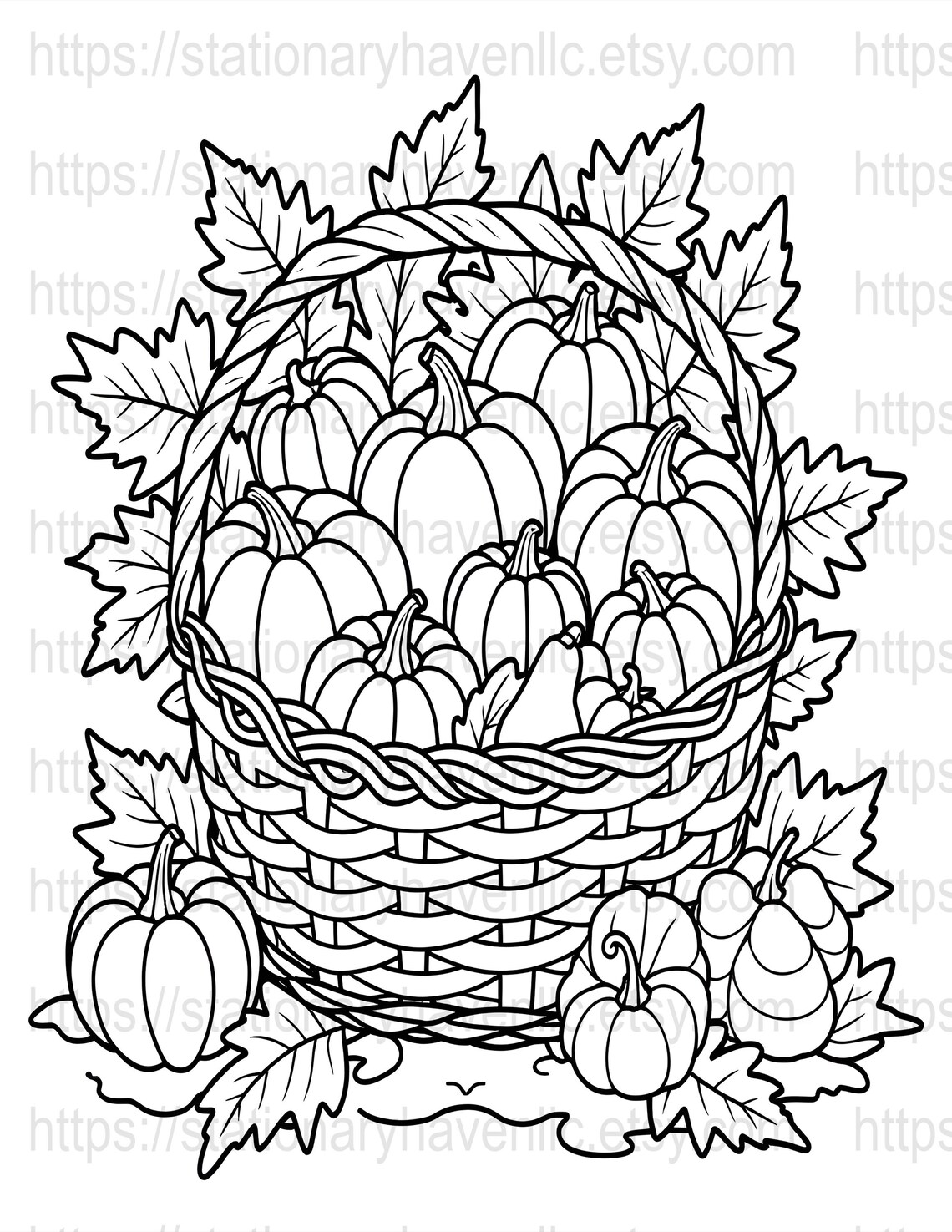 Fall Coloring Pages, 20 Pumpkin Basket Thanksgiving Designs, Autumn ...