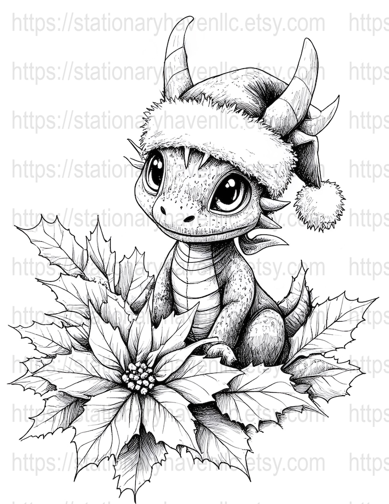 Christmas Dragon Coloring Pages, Fantasy Art (digital Download) - Etsy