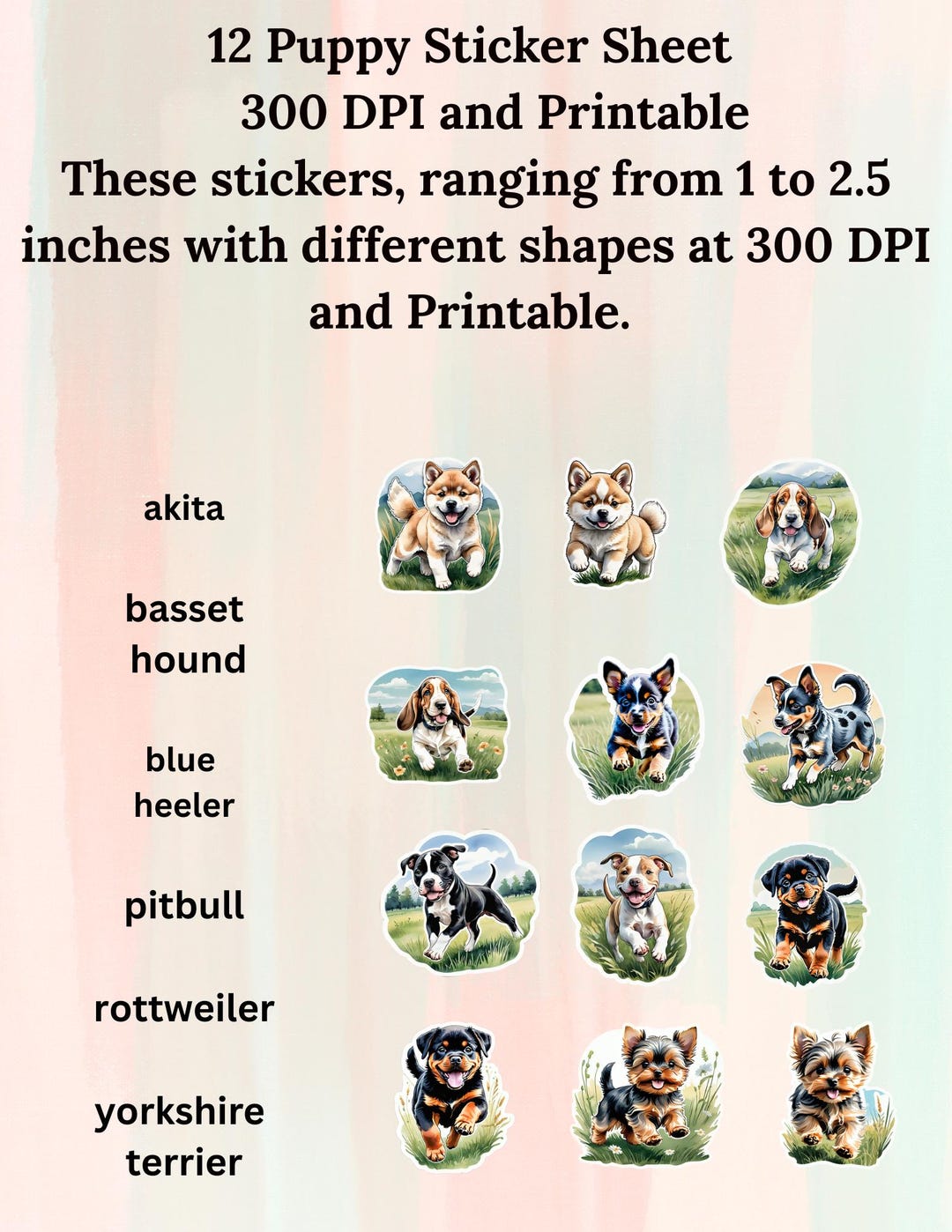Cute Puppy Sticker Sheet PNG, Running Puppies Stickers, Dog Lover ...
