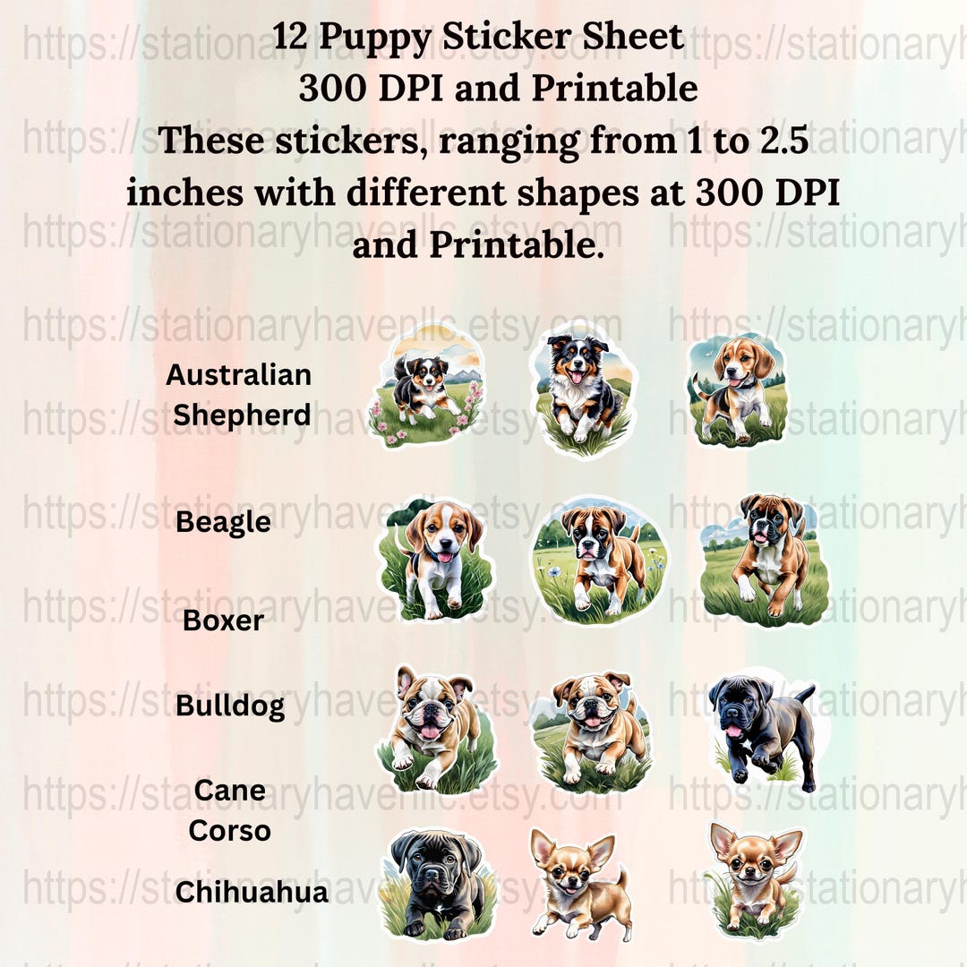 Puppy Breeds Sticker Sheets, Dog Lover Decals - Etsy