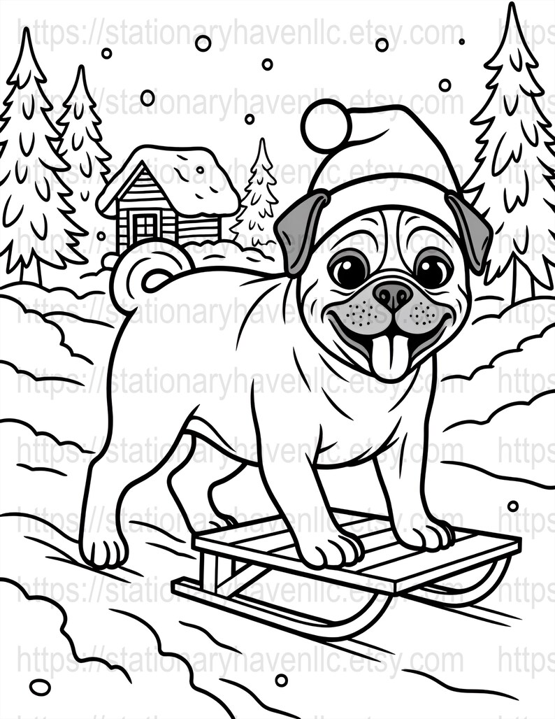 20 Christmas Dog Coloring Pages, Winter Animal Art, Holiday Pet ...