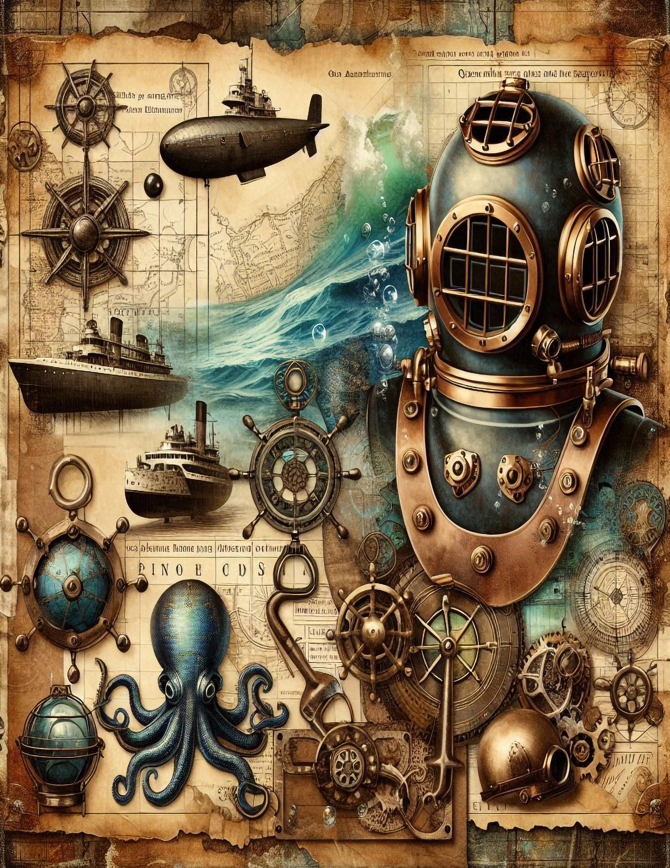 Steampunk Submarine Wall Art: Vintage Nautical Decor (digital Download ...