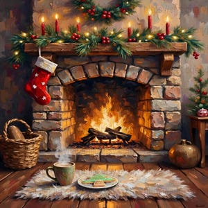 Christmas Fireplace Digital Paper Pack, Scrapbooking Backgrounds ...